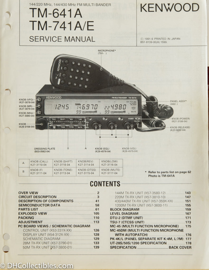 Kenwood TM-641 / TM-741 A/E Amateur Radio Service Manual | DH Collectibles