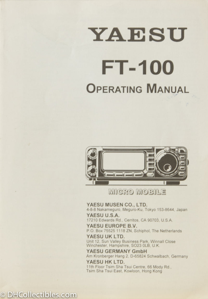 Yaesu FT-100 Amateur Radio Operating Manual| DH Collectibles